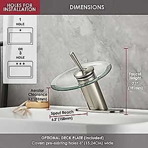 RODDEX Waterfall Bathroom Sink Faucet Solid Brass Glass One Handle Single Hole Basin Vanity Bathroom Faucet, Short,Brushed Nickel