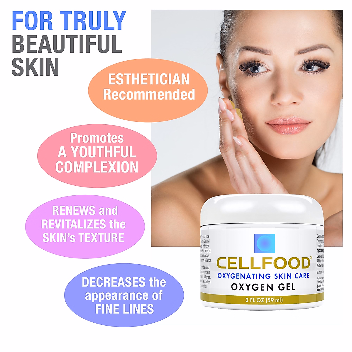 Cellfood Oxygen Gel, 2 fl oz - Nutrient Rich - Provides Moisture & Protection, Decreases Appearance of Fine Lines - Aloe Vera, Lavender Blossom Extract, Cellfood & Glycerine - Hypoallergenic, Non-GMO