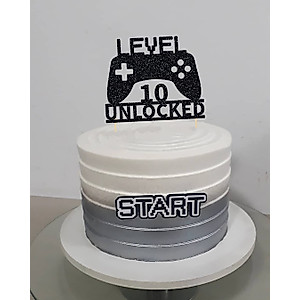 Level 10 Unlocked Cake Topper, Video Game Cake Topper, Game Controller Cake Topper for 10th Birthday Party Decoration
