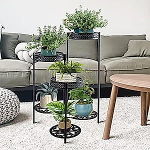 Plant Stand 6 Tier Indoor Outdoor Multiple Flower Pot Display Holder - Metal Wrought Iron Planter Organizer Shelf Corner Potted Storage Rack for Garden Patio Lawn Balcony Black