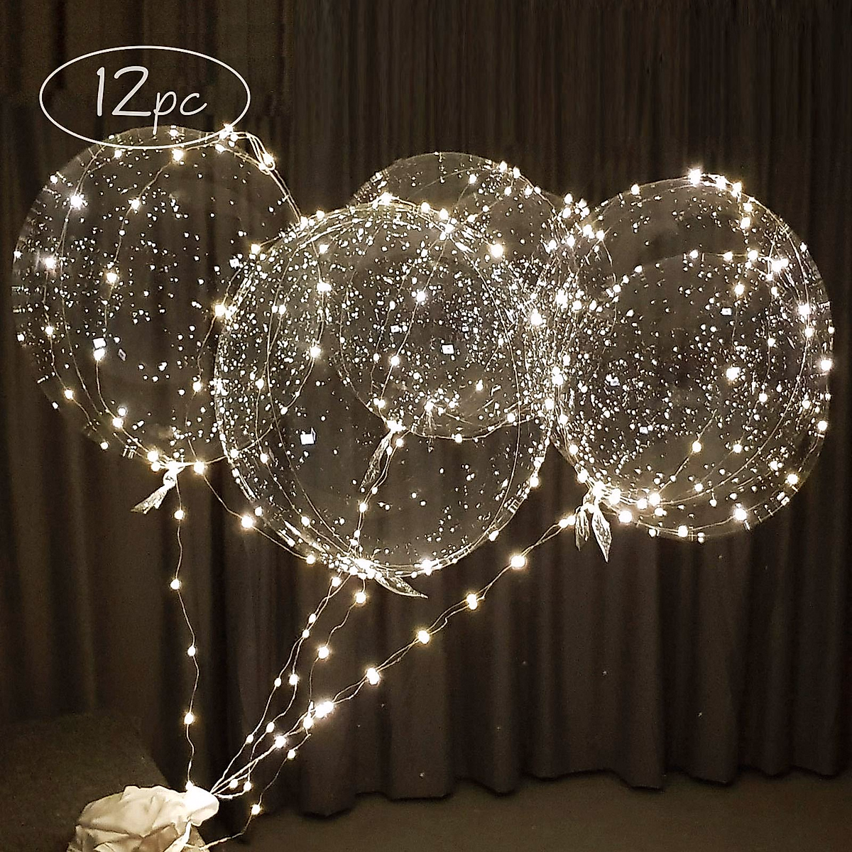 Lightsfever LED Light up Party Balloons with Batteries, 22 inch warm white Big Size Clear Bobo Balloons for Helium or Air, thanks giving party balloons(12 pack warm white)