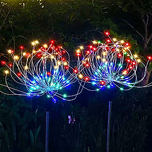 2 Pack Solar Garden Lights, Solar Firework Lights, Dengduoduo Solar Lights Outdoor Waterproof with 2 Lighting Modes, Landscape Light for Walkway, Garden, Patio, Yard, Flowerbed, Parties (Colorful)