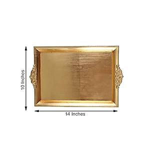Efavormart 2 PCS - Gold 14" x 10" Rectangle Decorative Plastic Serving Trays with Embossed Rims for Wedding Birthday Party