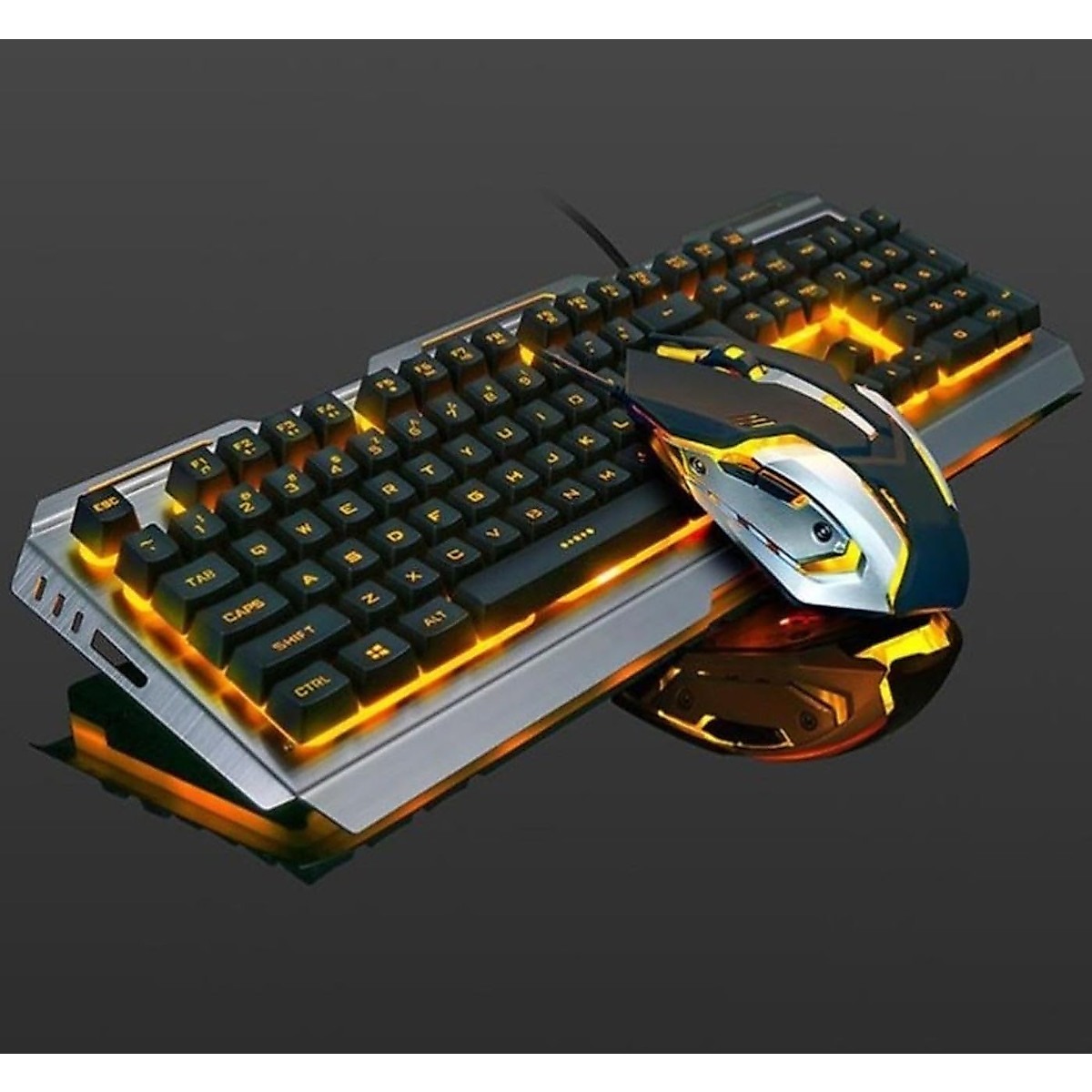 Ninja Dragon Premium Metal Frame Tungsten Gold Mechanical Gaming Keyboard and Mouse Set