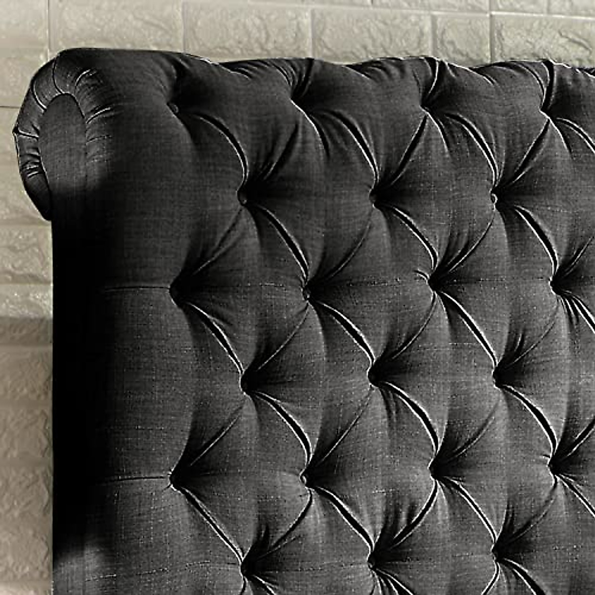 Rosevera Atherine Upholstered Platform Bed Frame/Fabric Upholstered Bed Frame with Adjustable Headboard/Chesterfield-Styled/Wood Slat Support,Queen,Charcoal