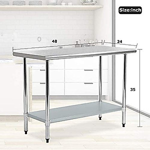 Kitchen Work Table Stainless Steel Metal Commercial NSF Scratch Resistent and Antirust Work Table with Adjustable Table Toot, NSF Multipurpose Use Best Kitchen Work Table Workstations - (24" x 48")