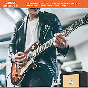 Orange Crush 20 (Black) Guitar Amplifier, Twin-Channel 20W Amp (CRUSH20) High gain preamp Design, CabSim Loaded Headphone Output + Bundle Xpix Cables, Guitar Picks, & FiberTique Cloth