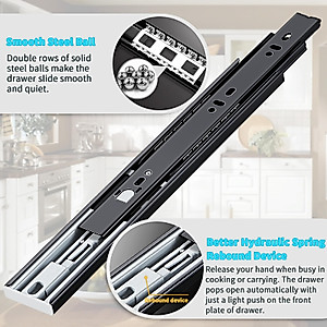 YENUO Push to Open Drawer Slides Full Extension Rail 12 14 16 18 20 22 24 inch handleless Side Mount Dresser Cabinet Bracket Replacement Ball Bearing Tracks kit Guide Runner 100lb 1Pair