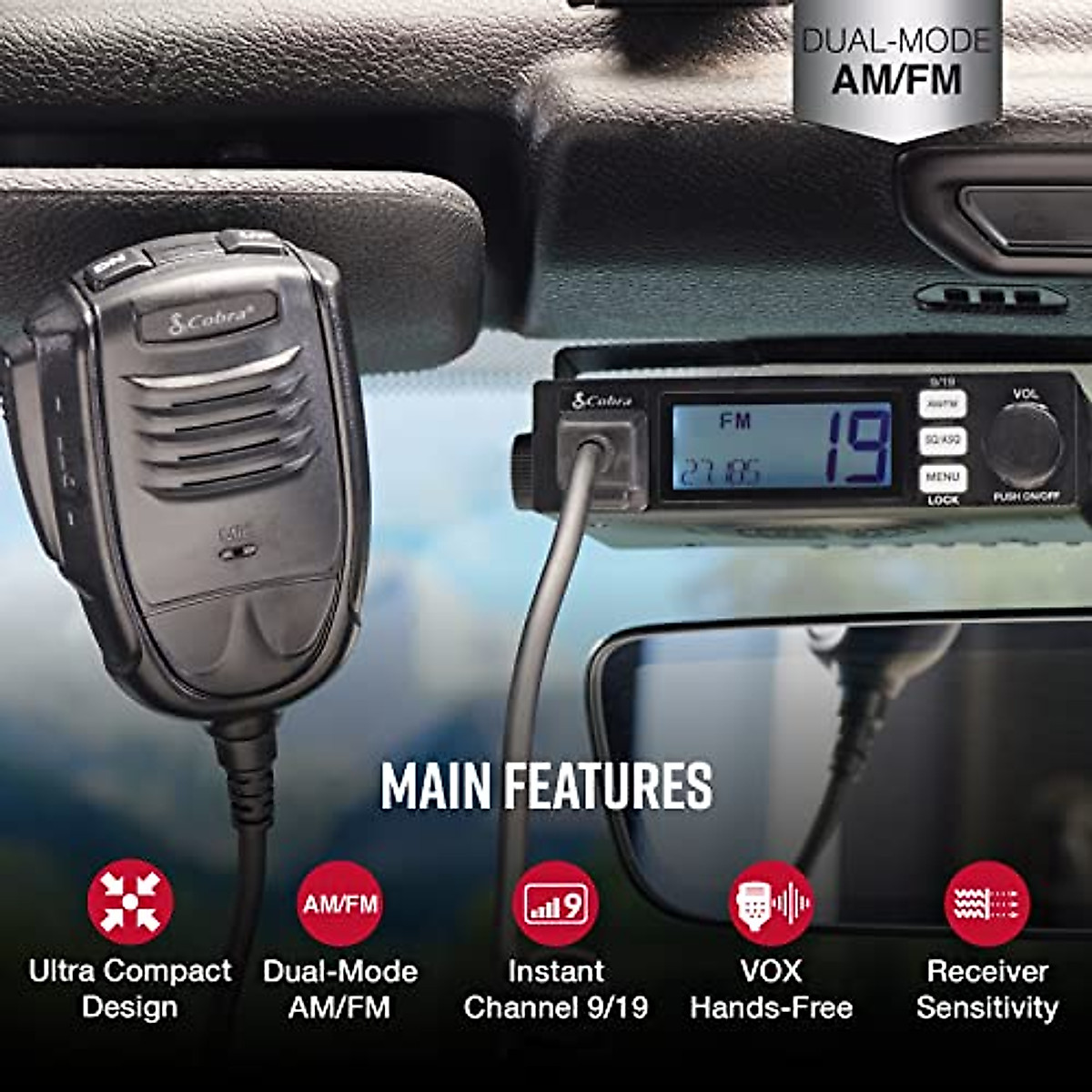 Cobra 19 Mini Recreational CB Radio - Easy to Operate Emergency Radio, Travel Essentials, Instant Channel 9, 4 Watt Output, Full 40 Channels, Time Out Timer, VOX, Auto Squelch, Auto Power, Black