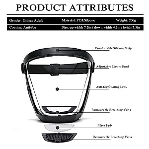 Verfimaci Unisex Super Protective Anti-Fog Face Shield with Detachable Flter, Hd Transparent Full Face shield,Reusable Eye, Nose, Mouth Protection (Black)
