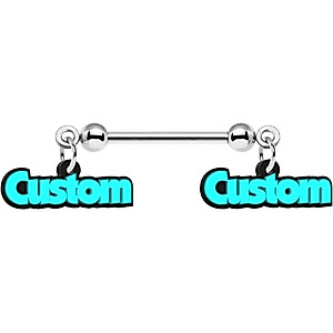 Body Candy Custom Steel Glow Double Personalized Name Dangle Nipple Ring Set of 2 14 Gauge 5/8"