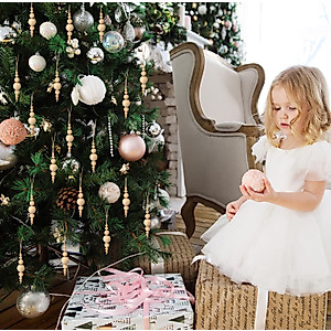 Soaoo 36 Pcs Christmas Jute Rope Tassels with 7 Wood Beads Jute Tassels for Crafts Boho Natural Wooden Bead Hanging Ornaments Decorations Christmas Tree DIY Farmhouse Rustic Minimalist Country Neutral