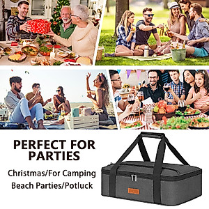 PFFVRP Insulated Casserole Carrier for Hot or Cold Food, Reusable Insulated Food Carrier for Potluck Parties, Picnic, Cookouts, Fits 11 x 15 or 9 x 13 Lasagna Pan, Casserole Dish, Baking Dish（Gray）