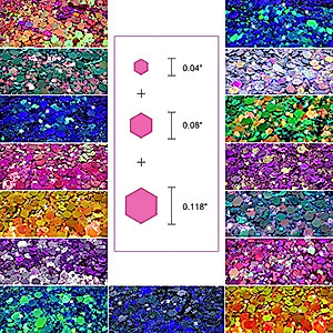 Nail Glitter SUPGIFT 15 Colors 130g Holographic Chunky Cosmetic Chameleon Sequins for Makeup Hair Body Art Slime Craft Resin with Brush 5 Spoons