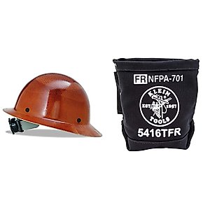 MSA 475407 Skullgard Full-Brim Hard Hat & Klein Tools 5416TFR Tool Bag, Flame Resistant Canvas Bag for Bolt Storage with Double Reinforced Bottom and Tunnel Connect, 5 x 10 x 9-Inch