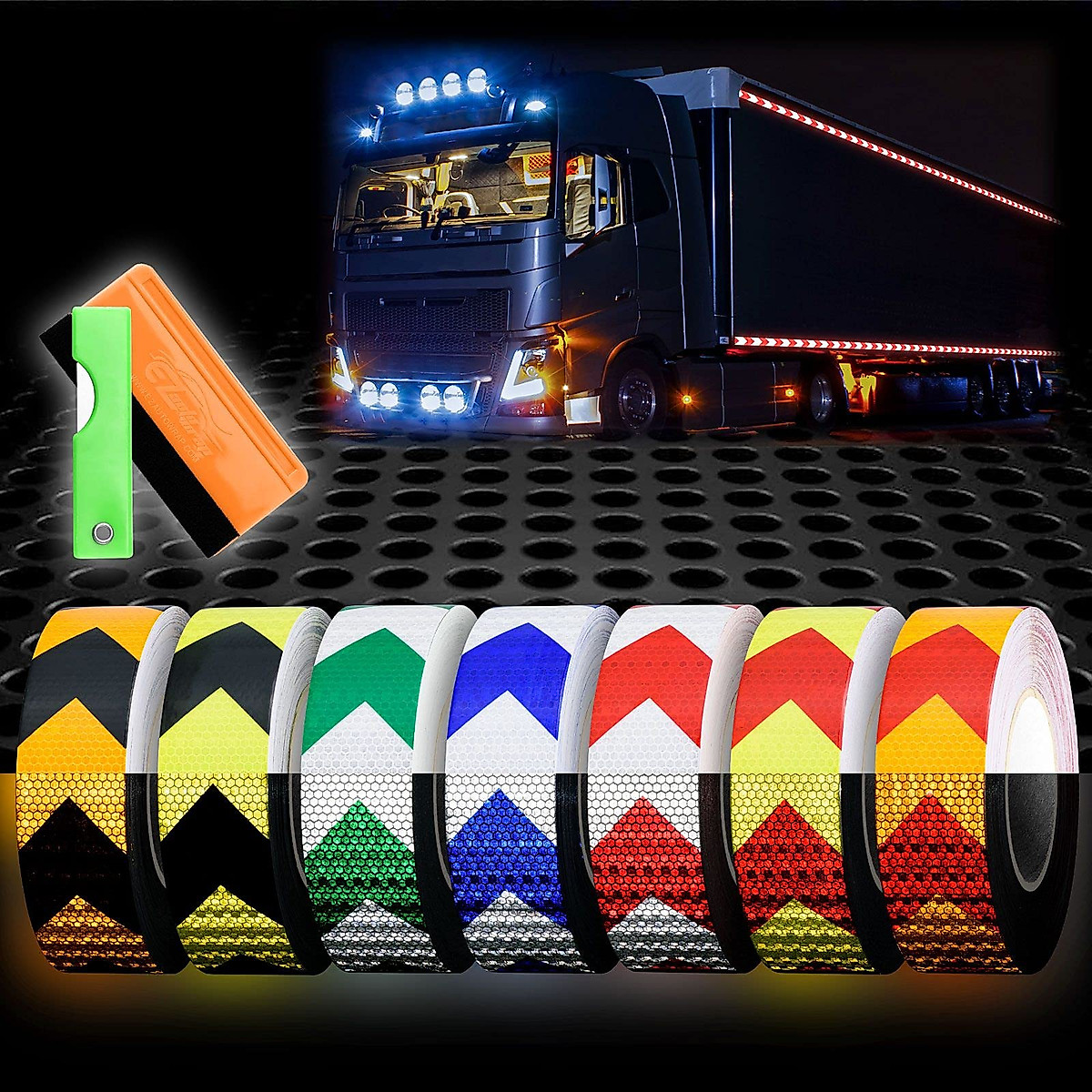 Free Tool Kit Arrow Green/White 2" Inch x120 Foot Reflective Safety Tape Warning Caution Adhesive Conspicuity Marking Decal Sticker Roll Truck RV Trailer Boat ATV Construction