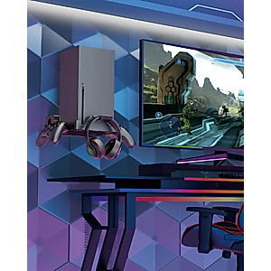 Wall Mount for Xbox Series X with 2 Controller Holders and 1 Headphone Stand, Wall Mount Kit for Xbox Series X Accessories, Dual Ventilation Design Wall Shelf, Place Console Front Facing