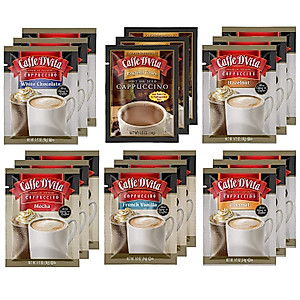 Caffe D'Vita Cappuccino Assortment (White Chocolate, English Toffee, Hazelnut, Mocha, French Vanilla, Caramel) - Instant Cappuccino Mix, Gluten Free - 0.5 oz each, 18 Packets, 6 of Each Flavor