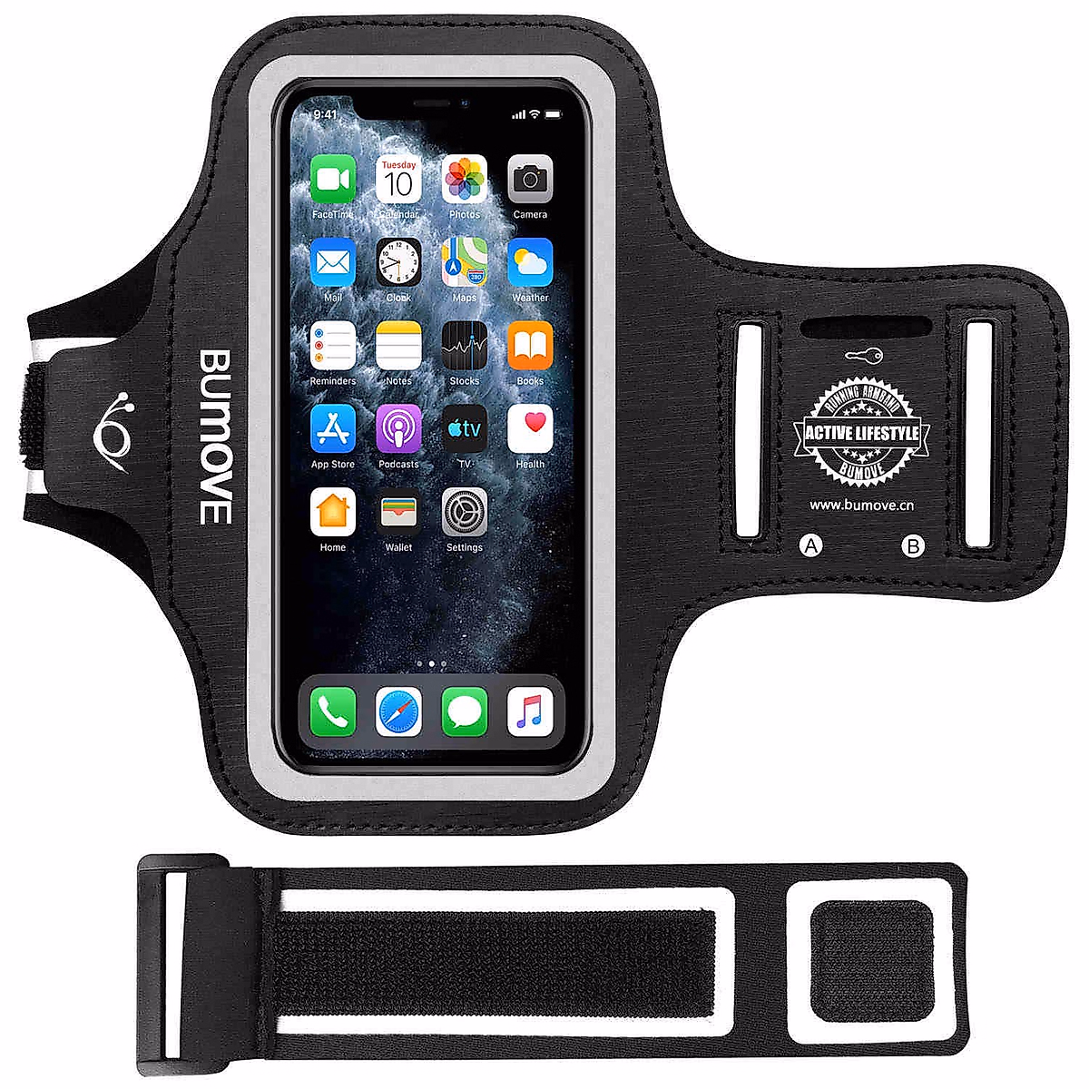 BUMOVE Running Armband for Samsung Galaxy M54 /A34 for iPhone 15/14/13/12/11Pro Max,XS Max,Sports Workouts Phone Arm Band with Card Holder (Black)