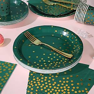 175Pcs Green Plates and Napkins Party Supplies, Green and Gold Party Decorations for Party, Birthday Graduation Party Decorations Serve 25