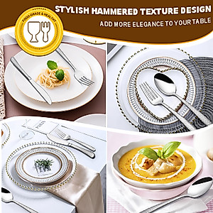 40-Piece Hammered Silverware Set, Deedro Stainless Steel Heavy Duty Flatware Set for 8, Food-Grade Tableware Cutlery Set, Utensil Sets for Home Restaurant, Mirror Finish, Dishwasher Safe