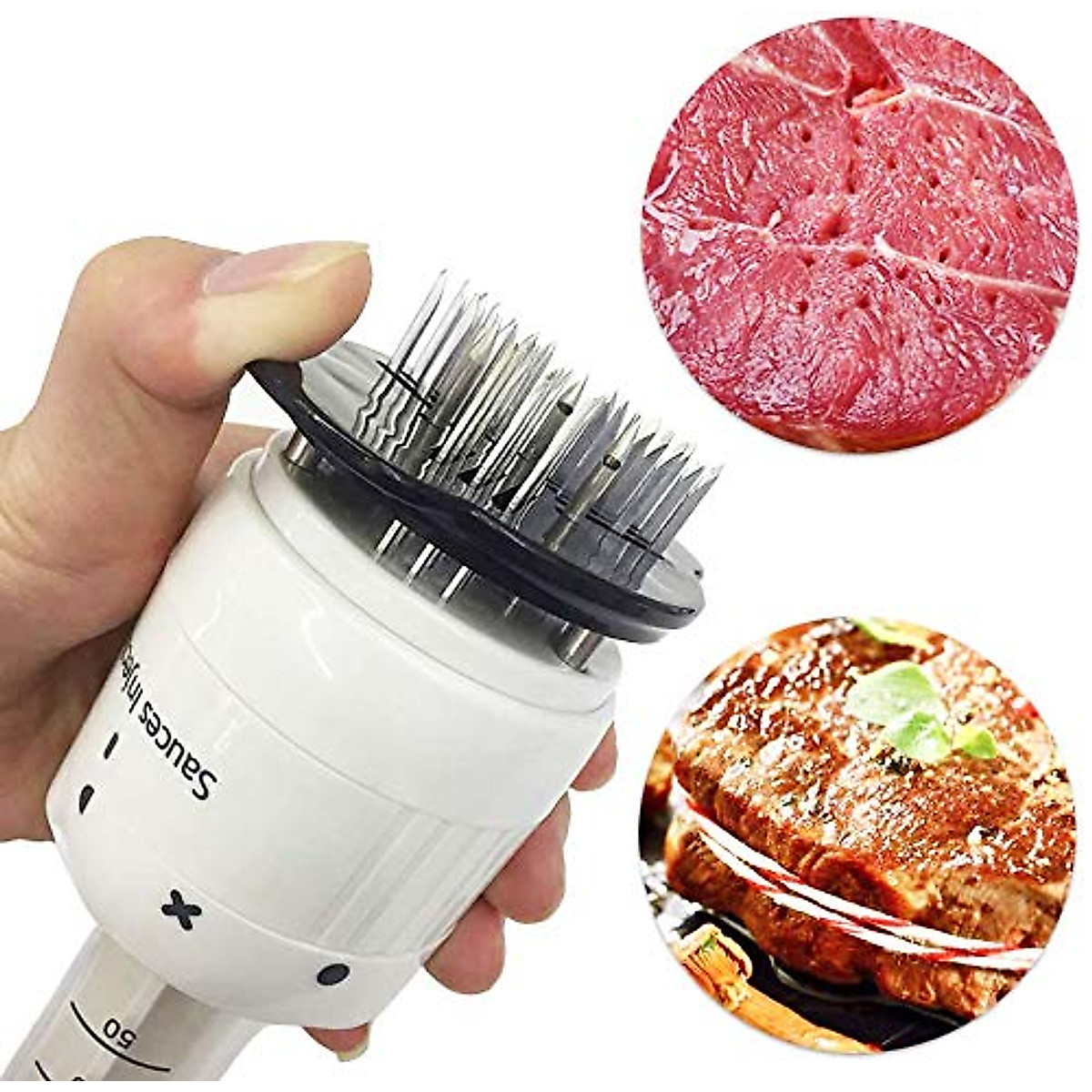 Sauce Enhancer Injector, Sauces Injector Meat Marinade Injector Tenderizer 30 Stainless Steel Meat Tenderizer Needle, 3-oz Large Capacity Meat Flavor Injector