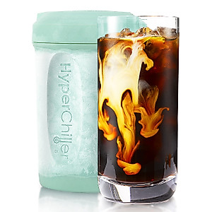 HyperChiller HC2M Patented Iced Coffee/Beverage Cooler, NEW, IMPROVED,STRONGER AND MORE DURABLE! Ready in One Minute, Reusable for Iced Tea, Wine, Spirits, Alcohol, Juice, 12.5 Oz, Mint Blue