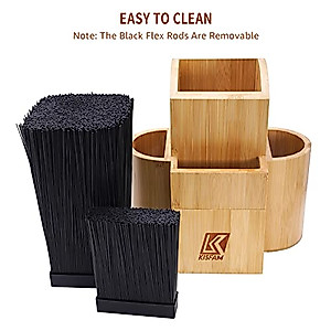 Bamboo Universal Knife Block Two-Tiered Slot-Less Wooden Knife Stand, Knife Organizer & Holder - Convenient Safe Storage for Large & Small Knives & Utensils - Easy to Clean Removable Bristles