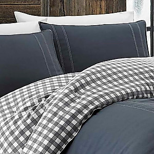Eddie Bauer - King Comforter Set, Reversible Cotton Bedding with Matching Shams, Pre-Washed for Added Softness (Kingston Charcoal, King)