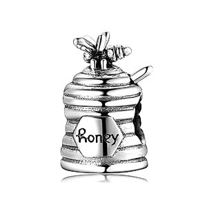 925 Sterling Silver Pendant Charm Bead For Pandora & Similar Charm Bracelets or Necklaces (Honey Pot Winnie the Pooh Bear Valentines Day)