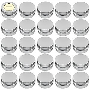 TUZAZO 24Pack 2 Oz Aluminum Tin Cans with Screw Lid and Labels, Refillable Travel Sized Cosmetic Containers Small Tins for Salves, Lotion Bars, Beard Balms, Candles