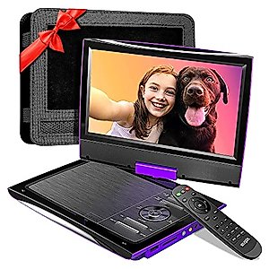 SUNPIN New 11.5" Portable DVD Player for Car and Kids, 9.5" Swivel Brightness Enhanced Screen, with Car Charger and Headrest Mount, Upgraded Remote Control, 5 Hours Battery, Dual Earphone Jack(Purple)
