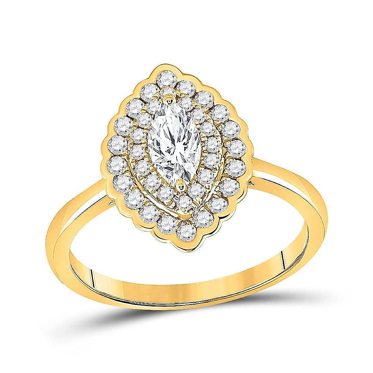 The Diamond Deal 14kt Yellow Gold Marquise Diamond Halo Bridal Wedding Engagement Ring 3/4 Cttw