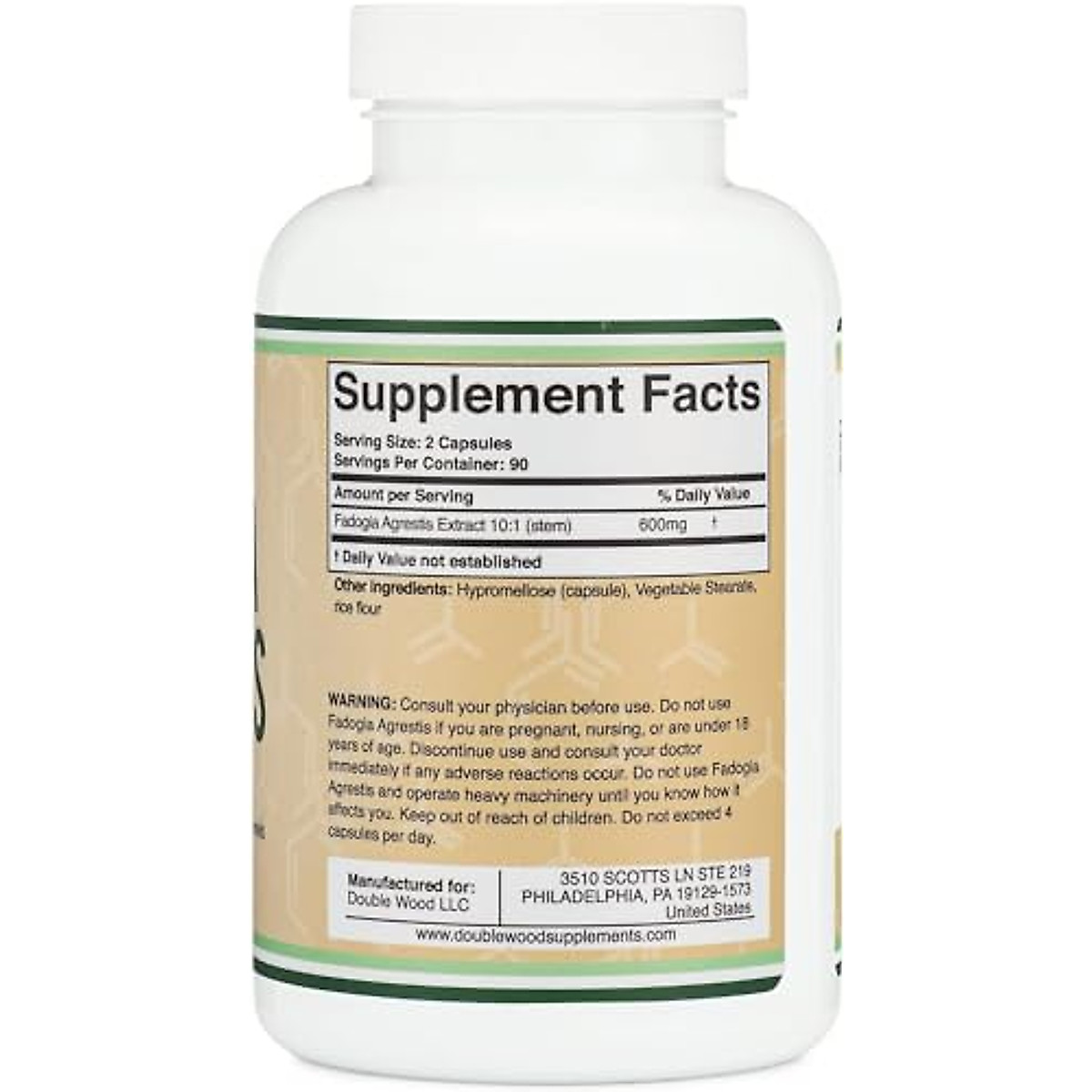 Fadogia Agrestis 600mg Per Serving (180 Capsules) Powerful Extract to Support Athletic Performance (Third Party Tested, Non-GMO, Vegan, Gluten Free) by Double Wood