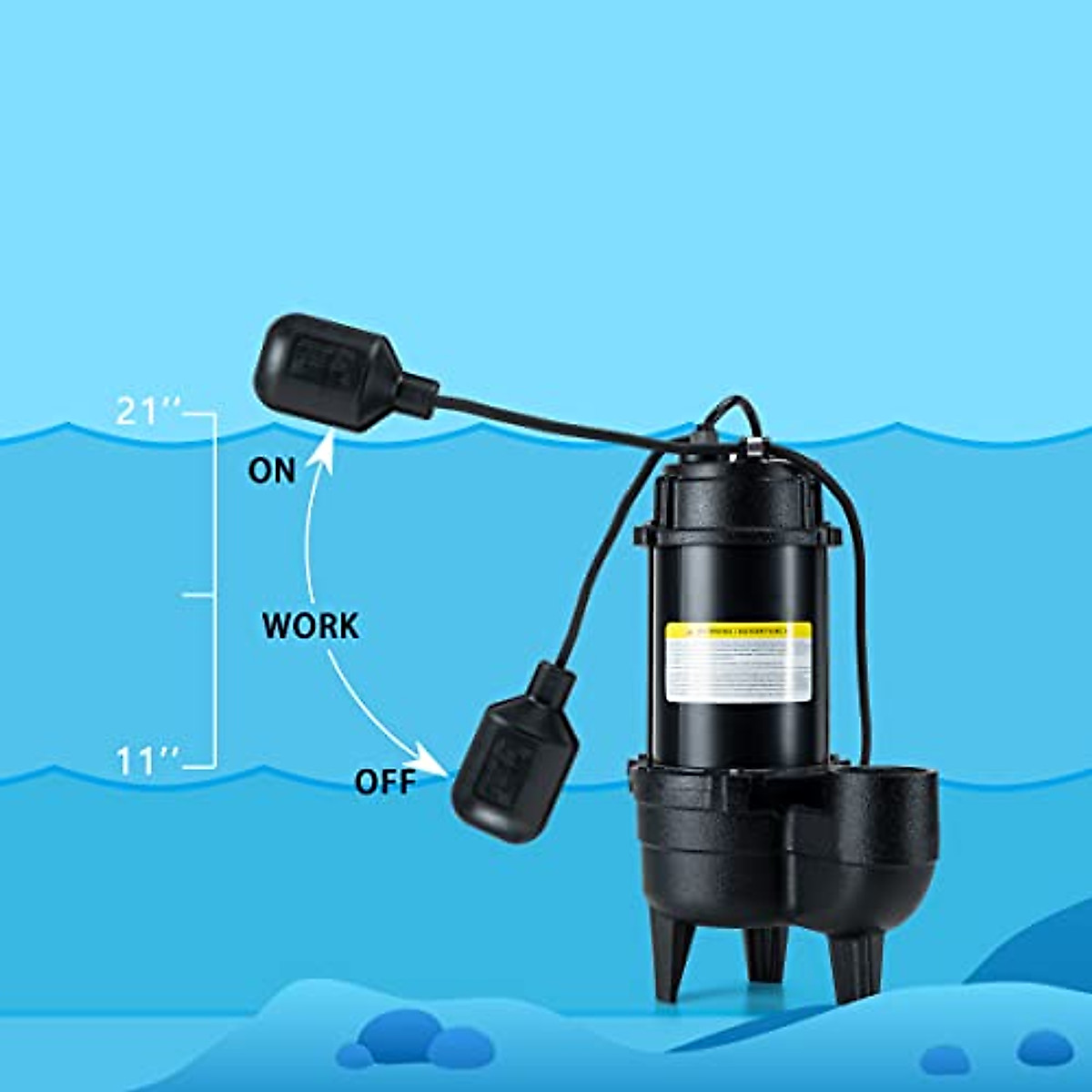 RainBro 1/2 HP Cast Iron Submersible Sewage Pump With 10 ft. Piggy Back Tether Float Switch, Model# CSE050