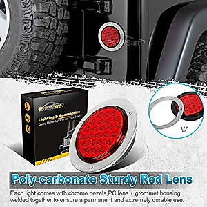 Partsam 10Pcs Red 4" Inch Round LED Trailer Tail Lights 12LED Flange Mount Stainless Steel Chrome Bezel Waterproof Stop Turn Tail Brake Lights Replacement for Trucks RV 12V