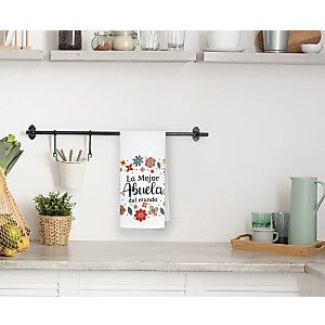 QODUNG World's Best Grandma Spanish Soft Kitchen Towels Dishcloths 16x24 Inch,Best Grandma Gifts Drying Cloth Hand Towels Tea Towels for Kitchen,Best Abuela Gift