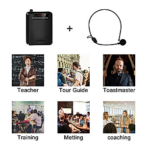 Voice Amplifier，Professional Mini Portable lotmusic Microphone Amplifier Speaker Rechargeable Wired Microphone Headset, Personal for Teacher Classroom Outdoor Meeting Tour Guides (Black)