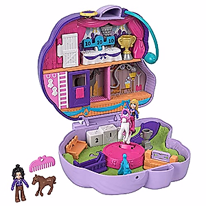 Polly Pocket Compact Playset, Jumpin' Style Pony with 2 Micro Dolls & Accessories, Travel Toys with Surprise Reveals