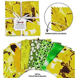 Soimoi Marble Textures Print Precut 5-inch Cotton Fabric Quilting Squares Charm Pack DIY Patchwork Sewing Craft- Yellow & Green