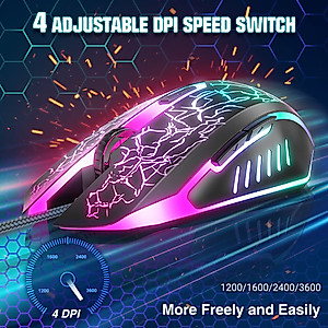 BENGOO Gaming Mouse Wired, USB Optical Computer Mice with RGB Backlit, 4 Adjustable DPI Up to 3600, Ergonomic Gamer Laptop PC Mouse with 6 Programmable Buttons for Windows 7/8/10/XP Vista Linux -Black