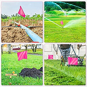 IKAYAS 100 Pack Marking Flags Marker Flags for Lawn 4 * 5 Inch Pink PVC Small Yard Flags Stake Flags on 15 inch Steel Wire, Lawn Flags, Yard Flags, Garden Flags