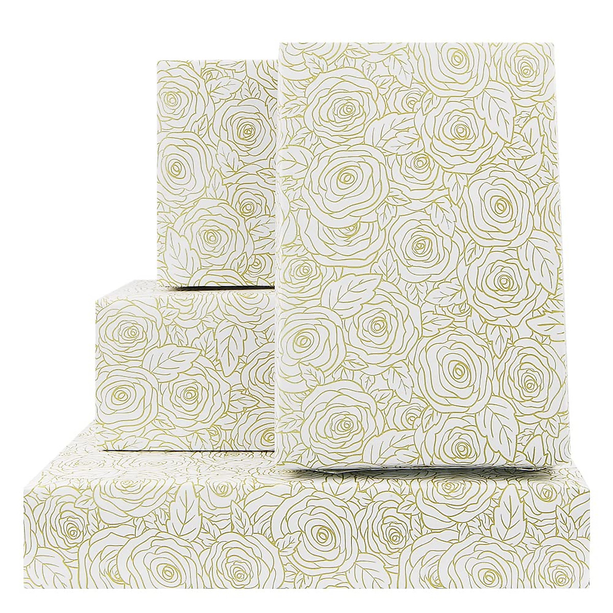Rose Wrapping Paper On White Gift Wrapping Paper 4 Sheets Folded Flat 20x30 Inches Per Sheet, Flower Gift Wrap for Wedding, Birthday, Bridal Showers,Mother's Day, Valentine's Day Holiday Christening and More Occasion