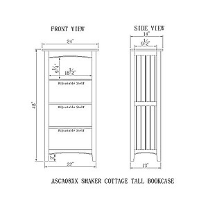 Alaterre Shaker Cottage Bookcase, Four Shelf, Ivory