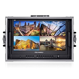 FEELWORLD ATEM156-CO 15.6 Inch Quad-Split Monitor Carry-on Broadcast Director Monitor with 4 x HDMI I/O for Switchers