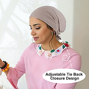 PHOGARY 4 Pcs Women Hijab Undercap, Islamic Muslim Under Hijab Cap Inner Under Scarf Hat Hijab Cap with Tie Back Closure Solid Color Underscarf Hijab Cap Turban Head Wraps for Women Chemo Sleep Cap(C)