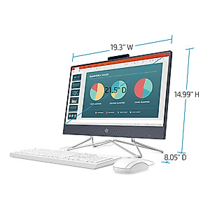 HP All-in-One Desktop Computer, 22" FHD Display, Intel Celeron G5900T, 16GB DDR4 RAM, 512GB PCIe SSD, DVD-Writer, 4 USB Ports, AC WiFi, HDMI, Bluetooth, Windows 11 Home, Blue