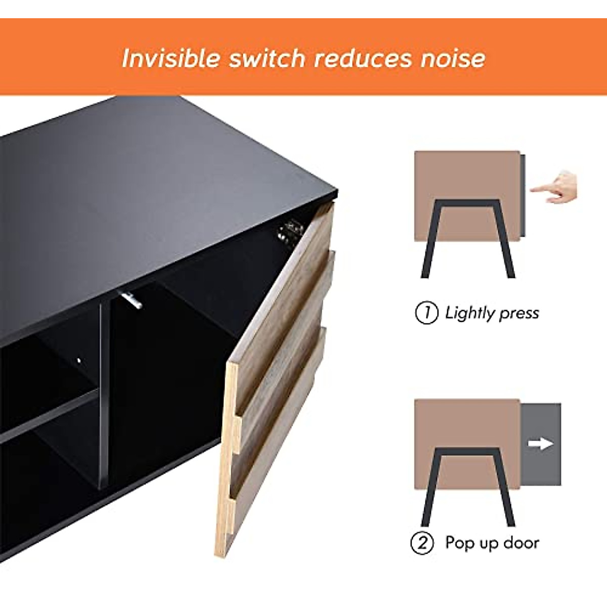 Mid-Century Modern TV Stand for 65 inch Flat Screen Wood TV Table Media Console with Storage, Home Entertainment Center in Black and Oak for Living Room Bedroom, 60 inch