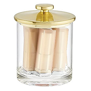mDesign Small Modern Apothecary Storage Organizer Canister Jars - Acrylic Containers for Bathroom, Organization Holder for Vanity, Counter, Makeup Table, Lumiere Collection, 2 Pack, Clear/Soft Brass