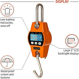 Digital Hanging Scale 660 LB 300 KG - Professional Heavy Duty Waterproof Fish Scale - Portable Durable Crane Scale for Luggage Weight Suitcase Hunting Farm Bike Bow Fish Weight Fishing Scale